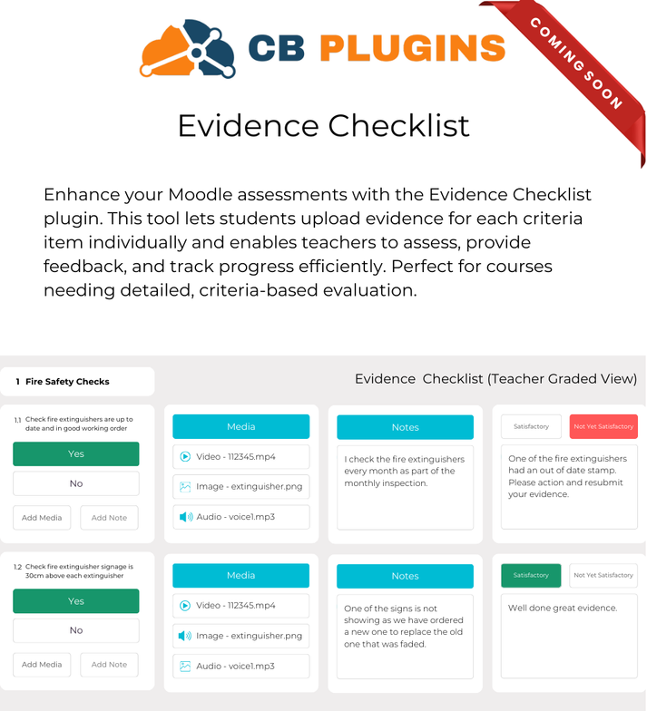 Evidence Checklist - Moodle Activity Plugin – CB Plugins
